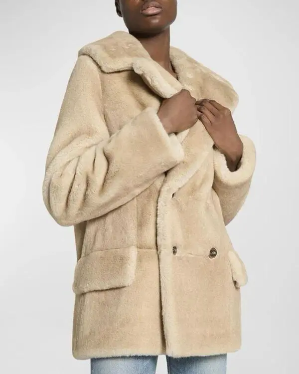 Saint Laurent Manteau Double-breasted Faux Fur Jacket