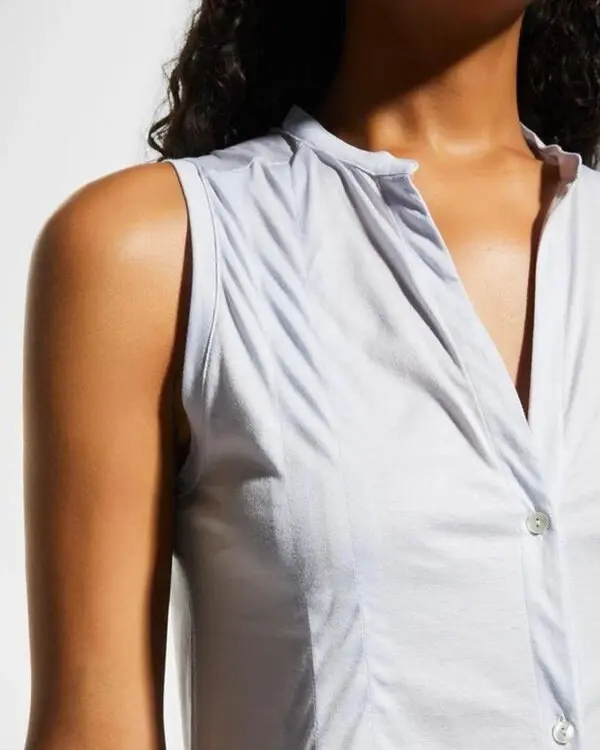 Hanro Cotton Deluxe Sleeveless Shirtwaist Nightgown - Blue Glow