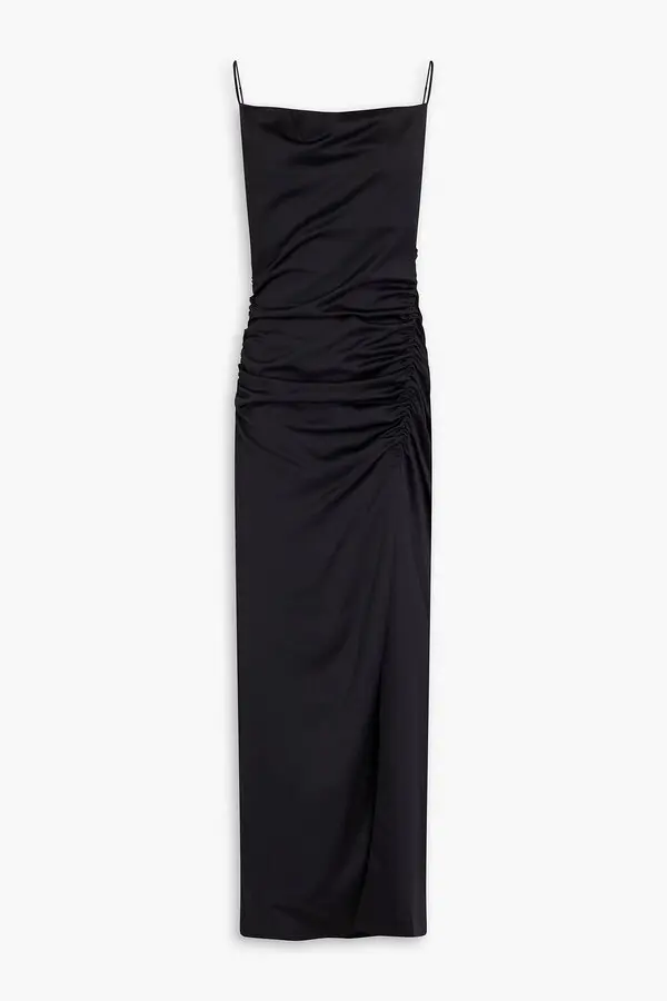Maje Ruched Satin Maxi Dress