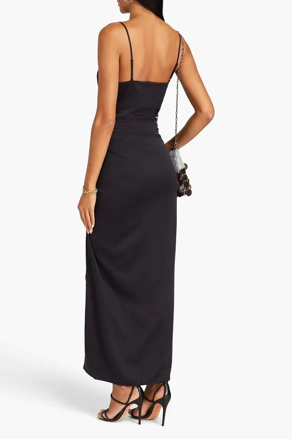 Maje Ruched Satin Maxi Dress