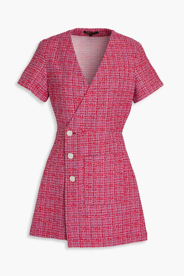 Maje Cutout Tweed Mini Wrap Dress