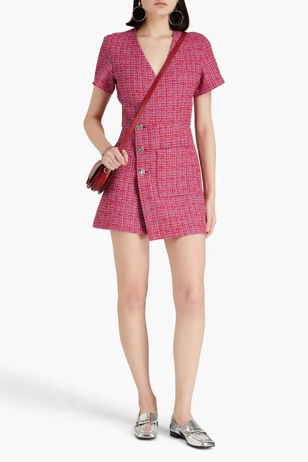 Maje Cutout Tweed Mini Wrap Dress