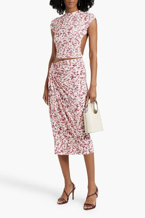 MARANT ETOILE Juvia Cropped Printed Top With Open Back - Fuchsia