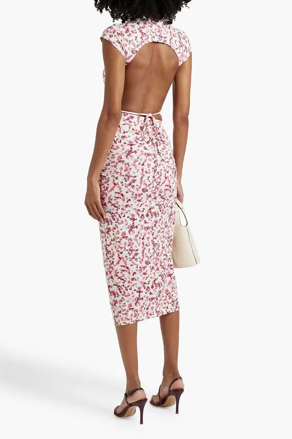 MARANT ETOILE Juvia Cropped Printed Top With Open Back - Fuchsia