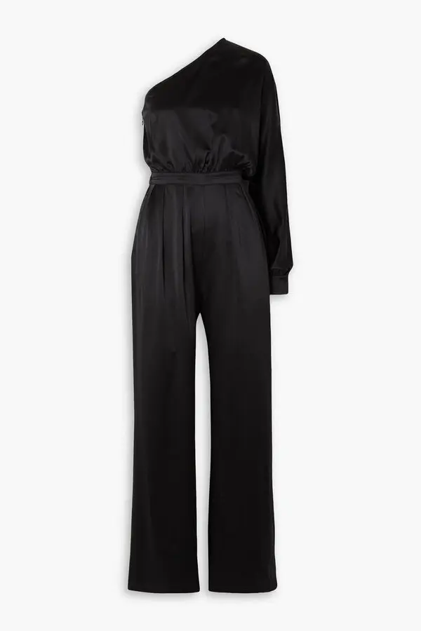 RIVET UTILITY Flirt Onesleeve Silk-blend Satin Jumpsuit - Black
