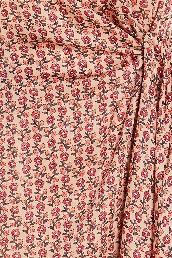 Maje Wrap-effect Floral-print Satin Midi Dress - Peach
