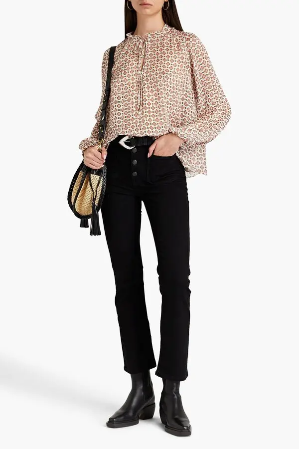 Maje Printed Metallic Jacquard Blouse