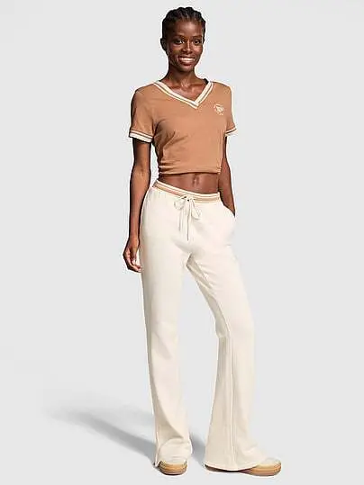Pink Campus Fleece Split-hem Flare Sweatpants - White,ivory