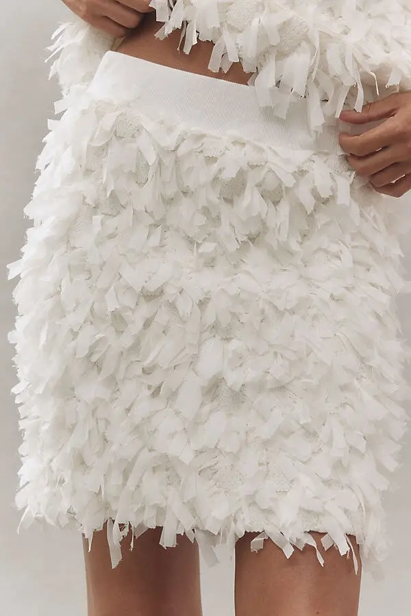 English Factory Textured Ribbon High-waisted Mini Skirt - Ivory