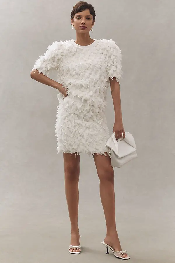 English Factory Textured Ribbon High-waisted Mini Skirt - Ivory