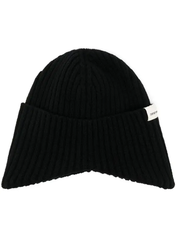 Emporio Armani Ribbed Knit Beanie - Black