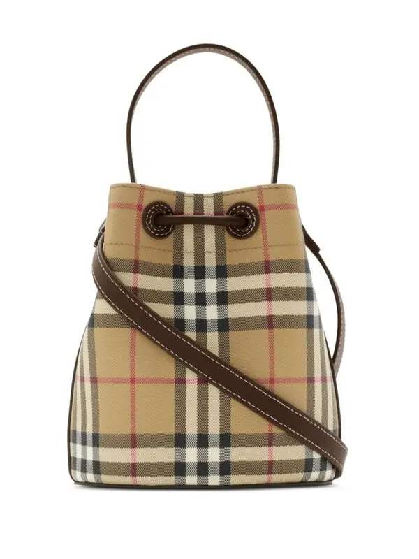 Burberry Checked Mini Bucket Bag - Neutrals