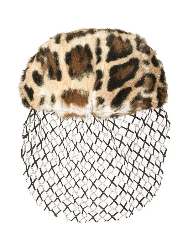 Dolce & Gabbana Leopard-print Goatskin Flat Cap With Veil - Neutrals