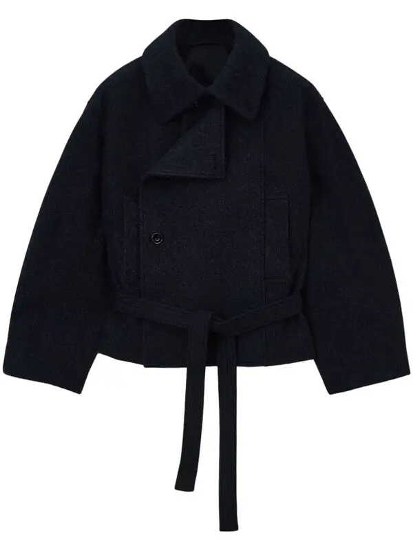 LEMAIRE Cropped Asymmetrical Belted Coat - Black