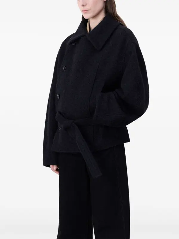 LEMAIRE Cropped Asymmetrical Belted Coat - Black