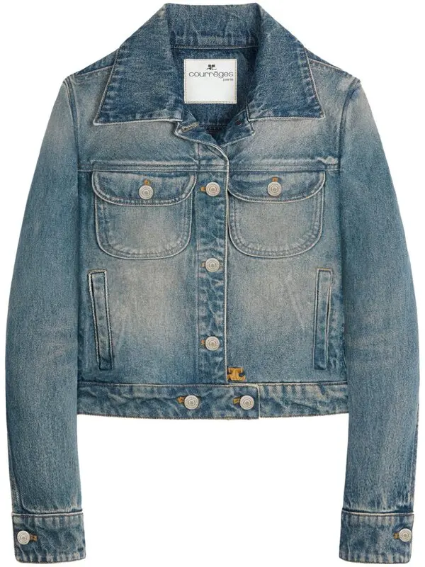 COURREGES Trucker Denim Jacket With Logo Embroidery - Blue