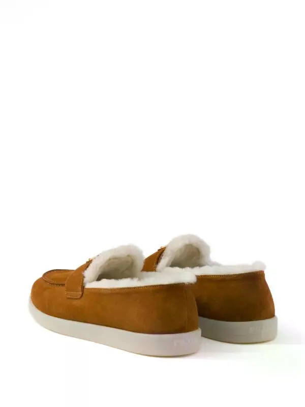 Prada Suede And Shearling Loafers - Brown