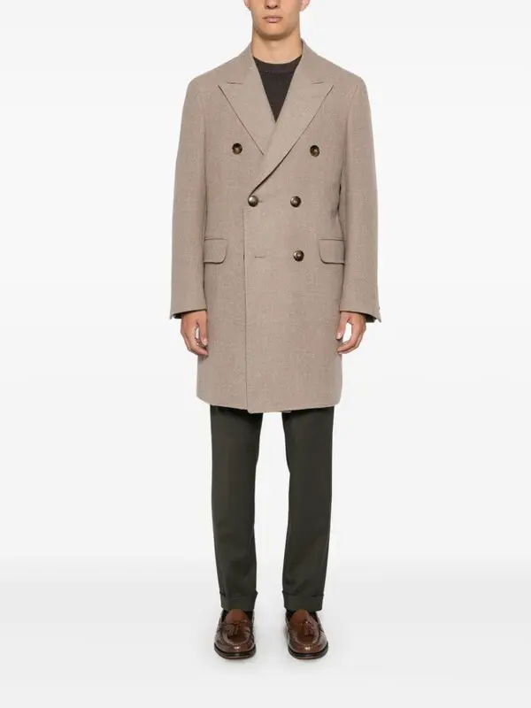 Canali Double-breasted Felted Coat - Neutrals