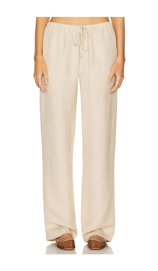 Lioness Linen Blend Wide Leg Drawstring Pants - Wheat