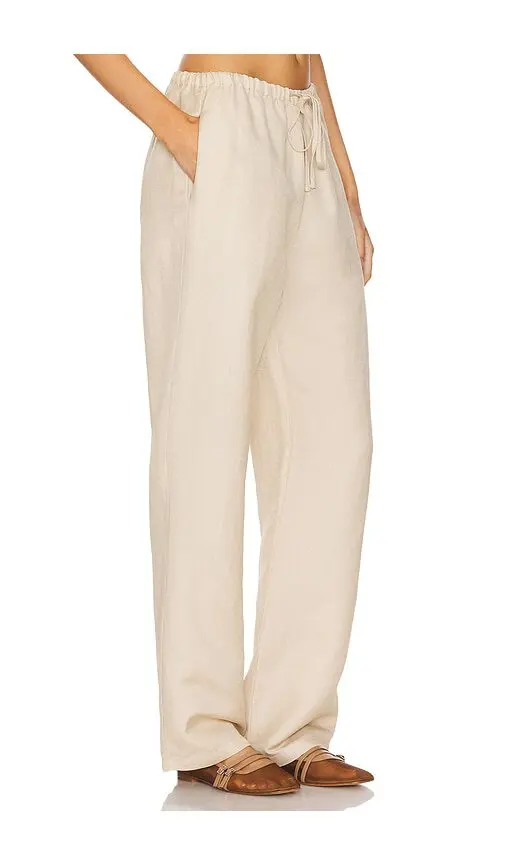 Lioness Linen Blend Wide Leg Drawstring Pants - Wheat