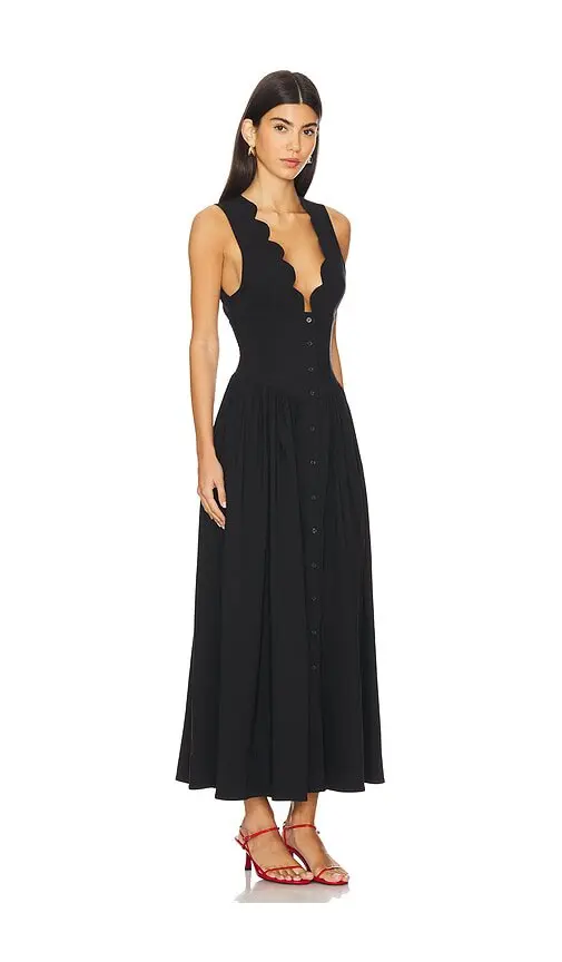 v front midi dress we wore what Weworewhat Button Front Scallop Dress - Black