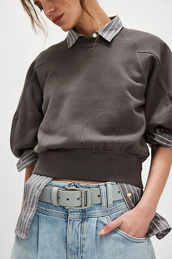 Free People Carraway Leather Belt - Slate Grey