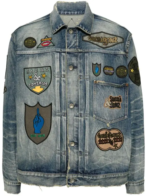 Sacai Patch-embellished Denim Jacket - Blue