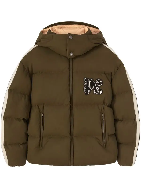 Palm Angels Monogram Down Hooded Jacket - Green