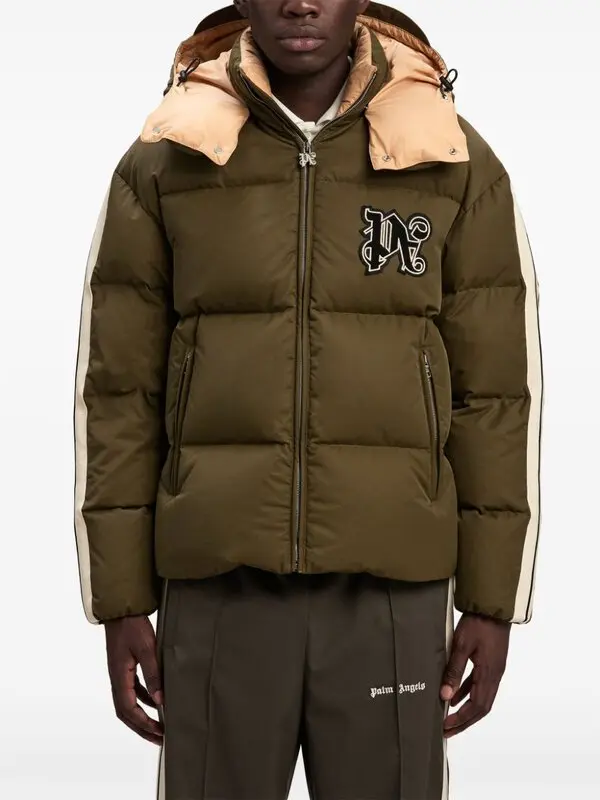 Palm Angels Monogram Down Hooded Jacket - Green