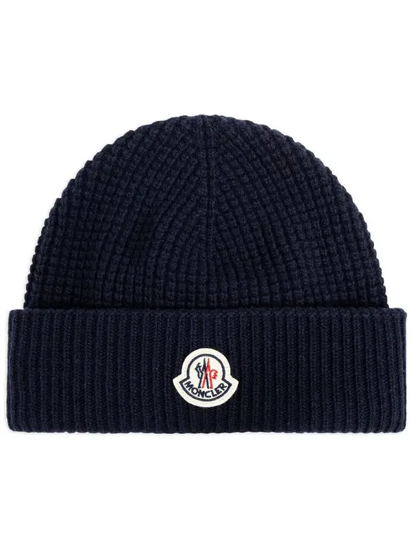 Moncler Logo-appliqué Beanie - Blue