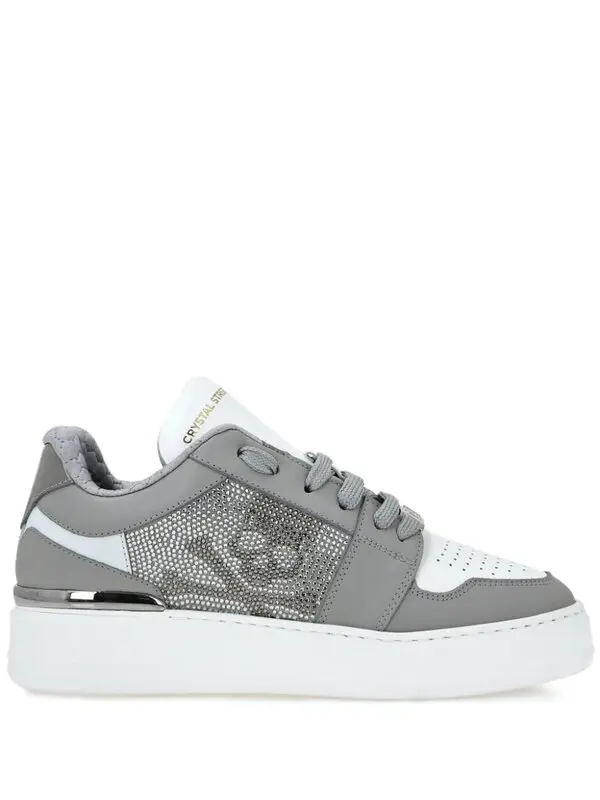 Philipp Plein Crystal Lo-top Leather Sneakers - Grey
