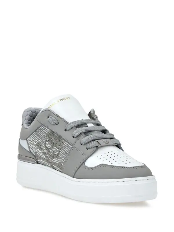 Philipp Plein Crystal Lo-top Leather Sneakers - Grey