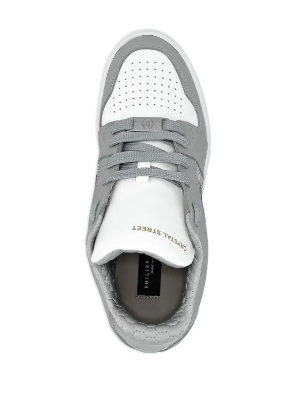 Philipp Plein Crystal Lo-top Leather Sneakers - Grey