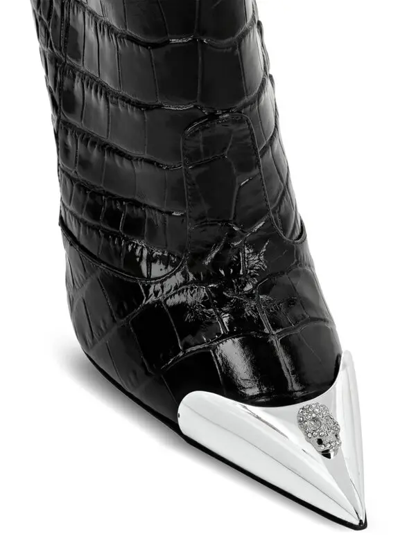Philipp Plein 120mm Skull-appliqué Croco Boots