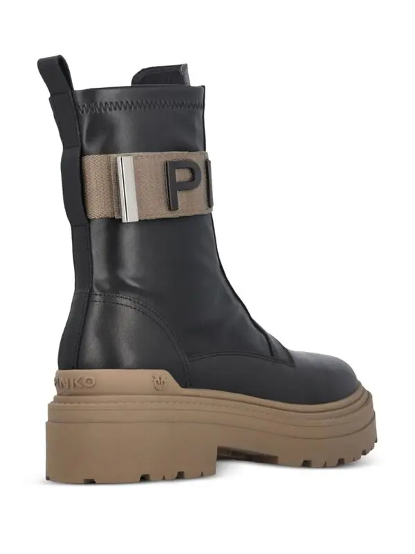 Pinko Mia Logo-strap Ankle Boots - Black