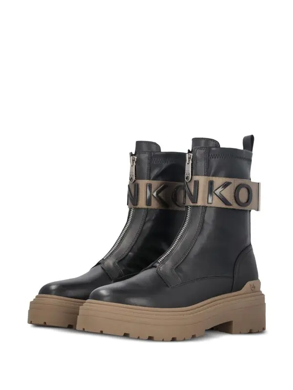 Pinko Mia Logo-strap Ankle Boots - Black