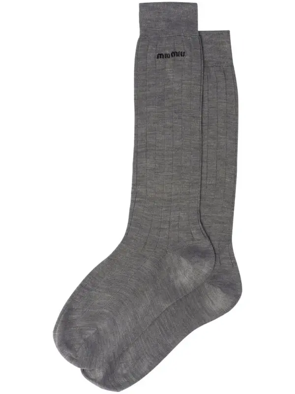 Miu Miu Silk Blend Knee-high Socks - Grey