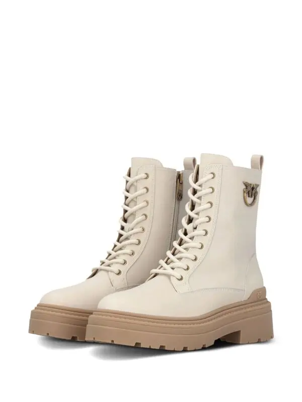 Pinko Mia Leather Combat Boots - Neutrals