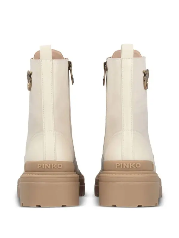 Pinko Mia Leather Combat Boots - Neutrals