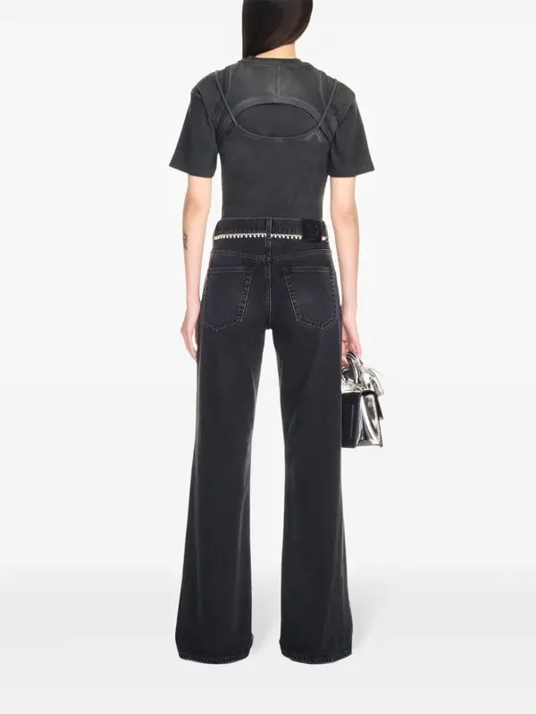 Off-White Belted Wide Leg Jeans