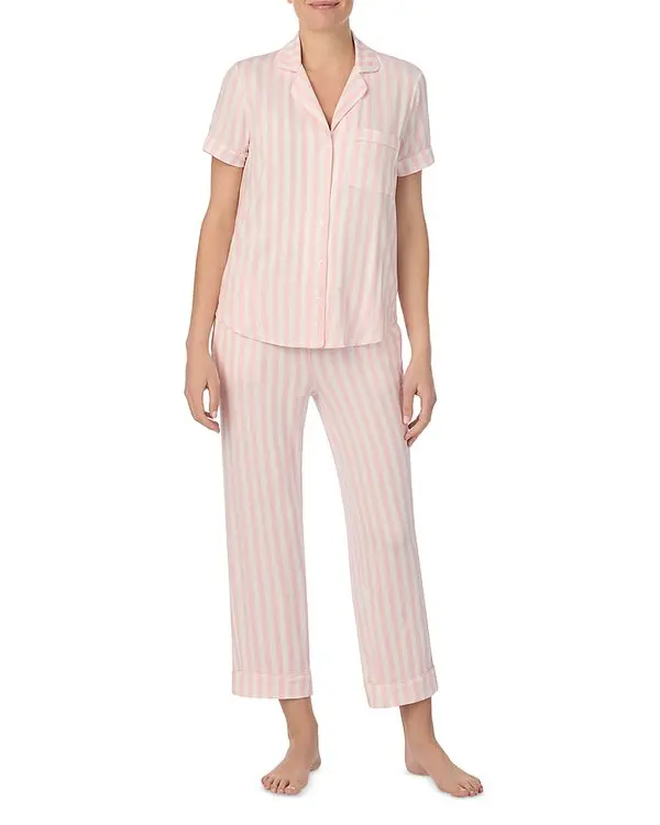 Kate Spade New York Short Sleeve Cropped Pajama Set - Pink/white