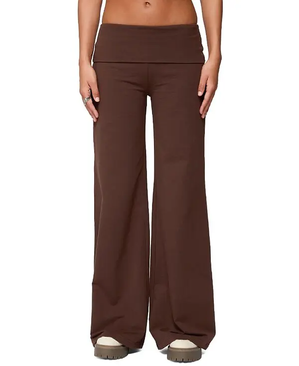 EDIKTED Wide-leg Fold-over Pants - Brown