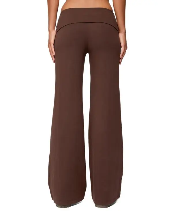 EDIKTED Wide-leg Fold-over Pants - Brown