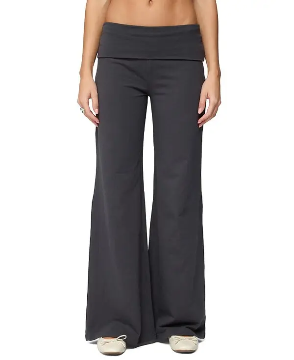 EDIKTED Wide-leg Fold-over Pants - Dark-gray