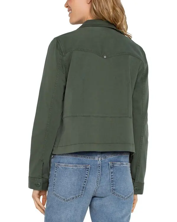 LIVERPOOL Peplum Hem Trucker Jacket - Moss Green