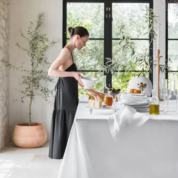 PRATESI Tre Righe Table Runner, 15 X 90 - White/white