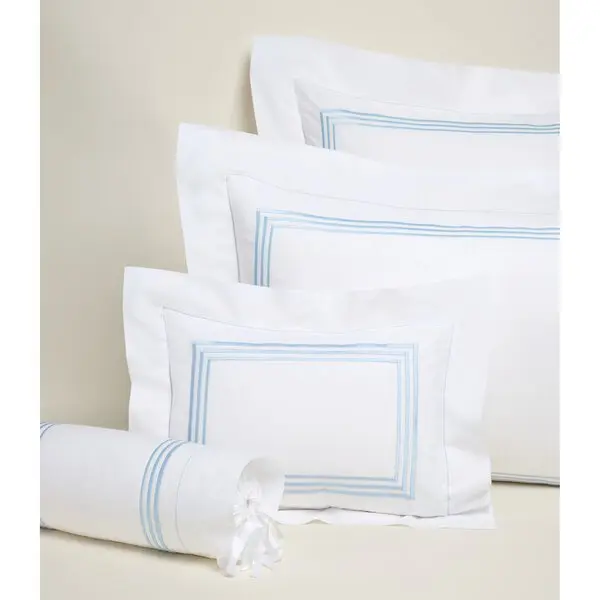 PRATESI Tre Righe Boudoir Sham - White/light Blue