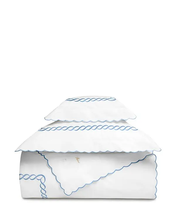 PRATESI Treccia Duvet Cover, Twin - White/medium Blue