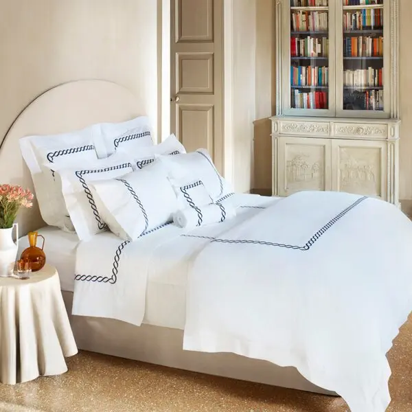 PRATESI Treccia Moderno Duvet Cover, Full/queen - White/navy