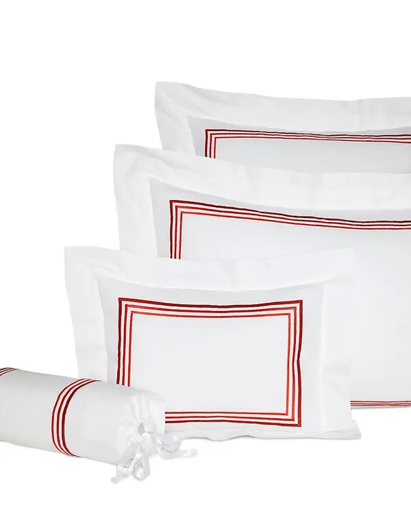 PRATESI Tre Righe Ombre Standard Sham - White/scarlet